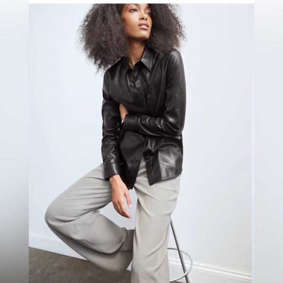 Babaton | Tops | Babatonnouvelle Buttonupvegan Leather | Poshmark